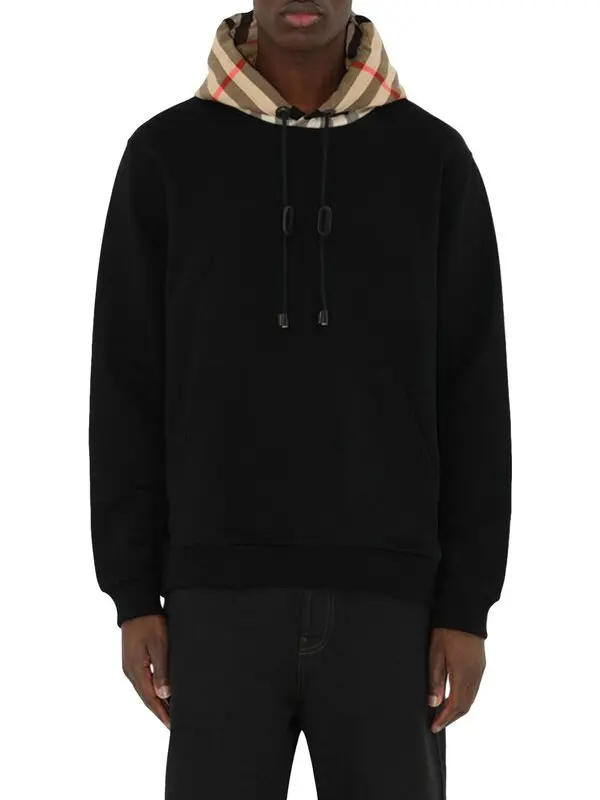 Burberry Cotton Sweatshirt With Check Motif - Black