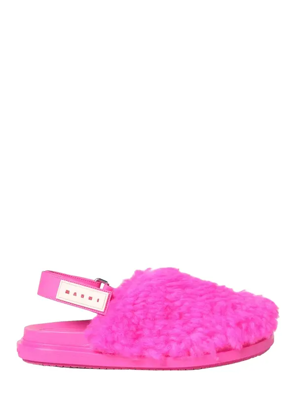 Marni Sabots In Wool Shearling - Fuchsia