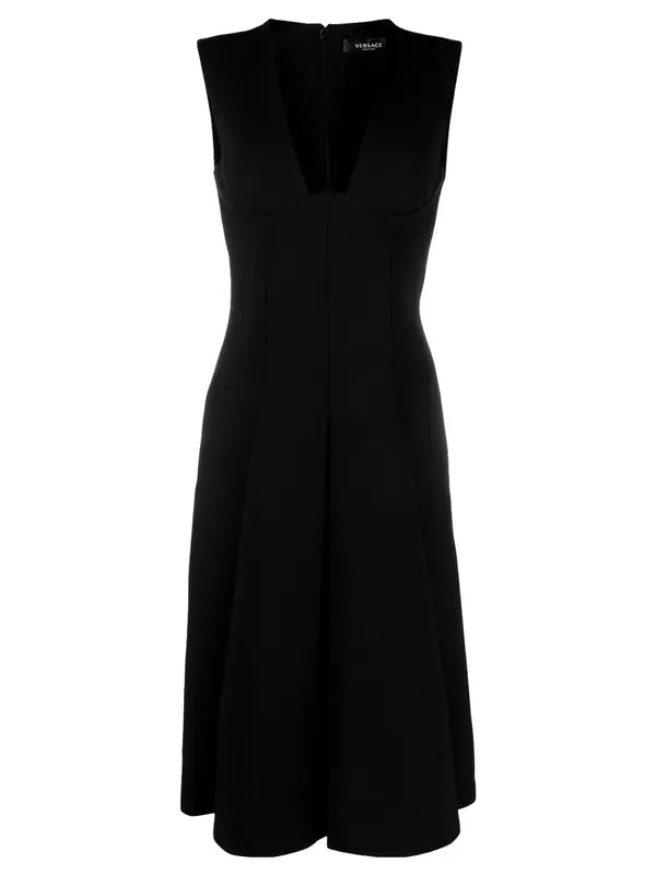 Versace Box-pleat Midi Dress - Black
