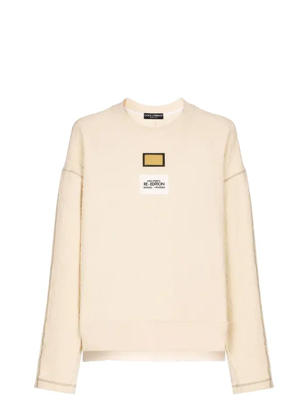 Dolce & Gabbana Logo-patch Textured Sweatshirt - Neutrals