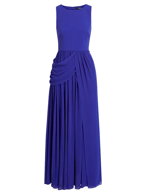 Badgley Mischka Draped Chiffon Gown - Royal Blue