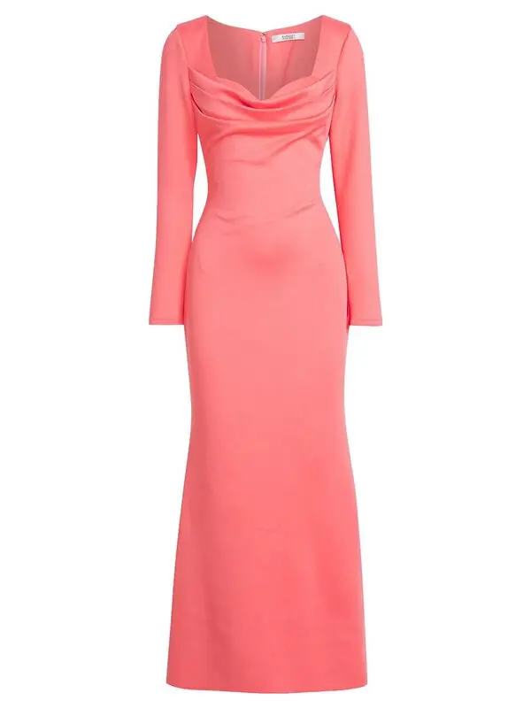 Badgley Mischka Draped Scuba Gown - Coral