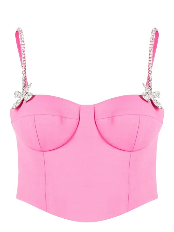 AREA Butterfly-appliqué Bustier Top - Pink