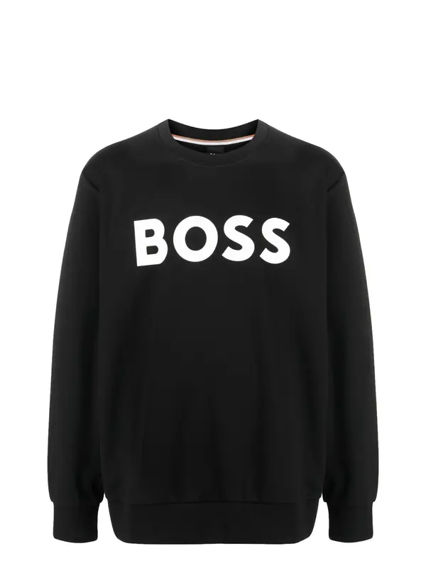 BOSS Flocked-logo Cotton Sweatshirt - Black