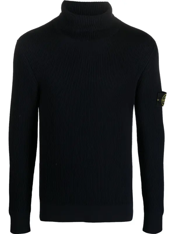 Stone Island Compass-patch Roll-neck Jumper - Blue