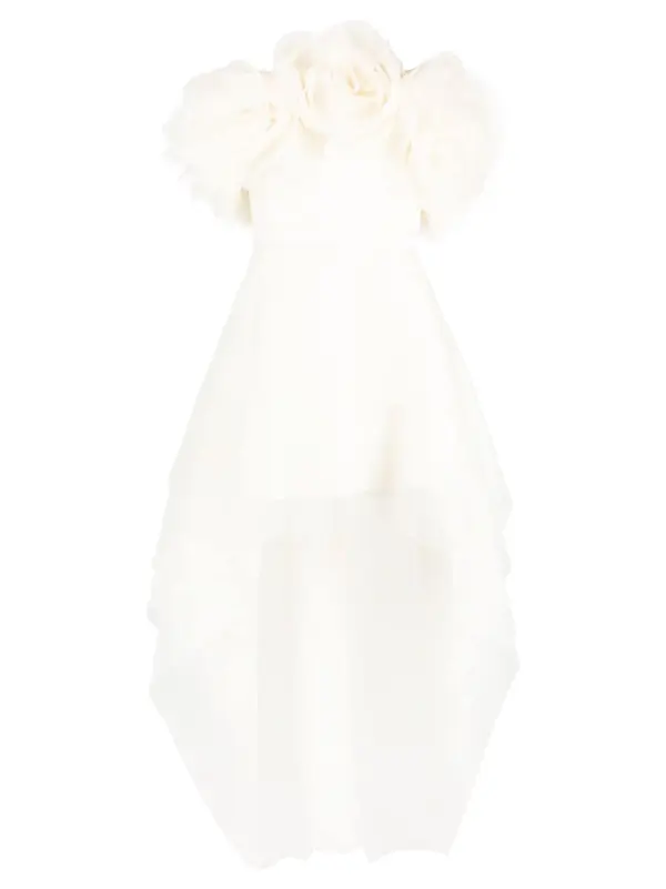 ANA RADU Floral-appliqué Organza Layered Dress - White