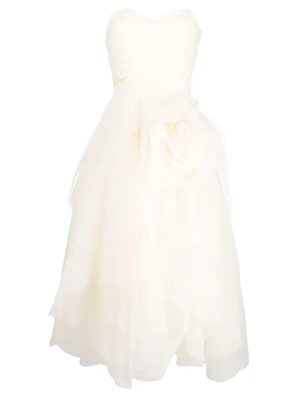 ANA RADU Floral-appliqué Organza Midi Dress - White