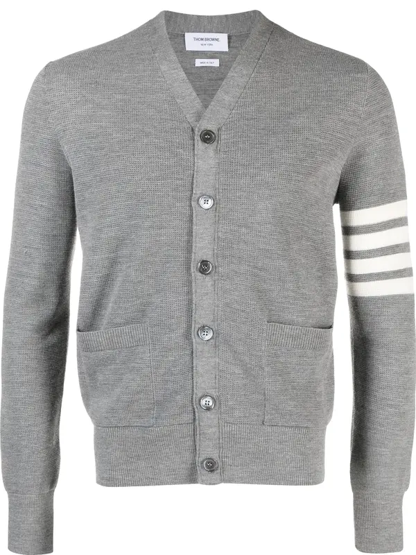 Thom Browne Stripe-detail Knit Cardigan - Grey