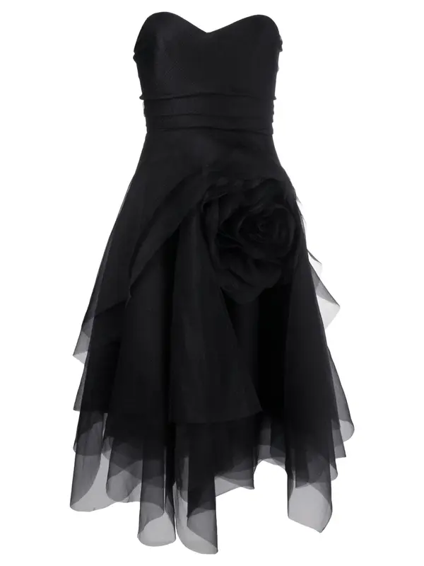 ANA RADU Floral-appliqué Organza Midi Dress - Black