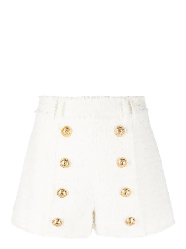 Balmain Button-embellished Tweed Shorts - White