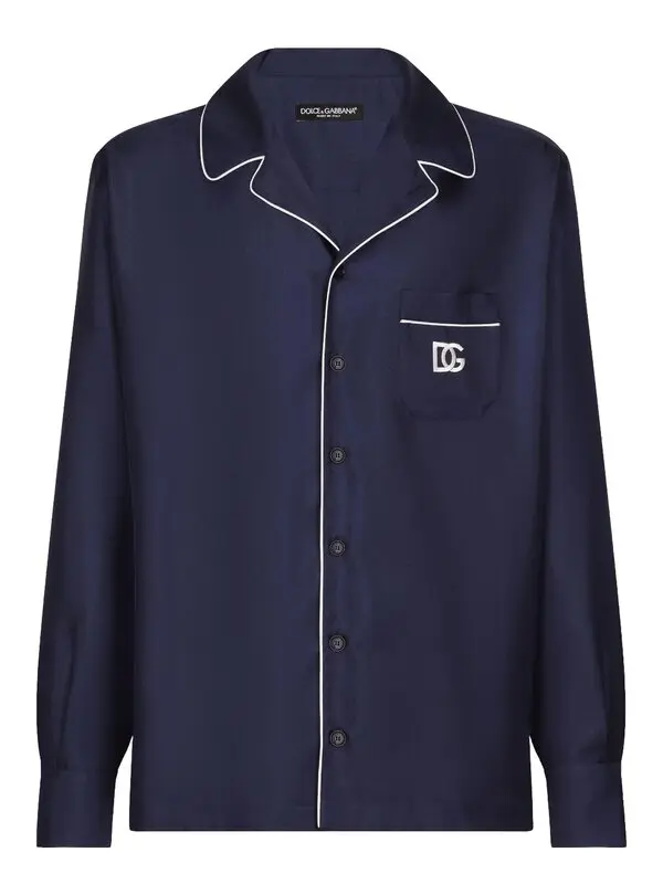 Dolce & Gabbana Dg Essentials Logo-patch Silk Shirt - Blue