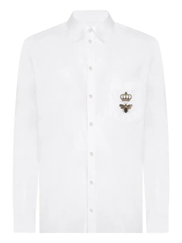 Dolce & Gabbana Logo-embroidered Cotton Shirt - White