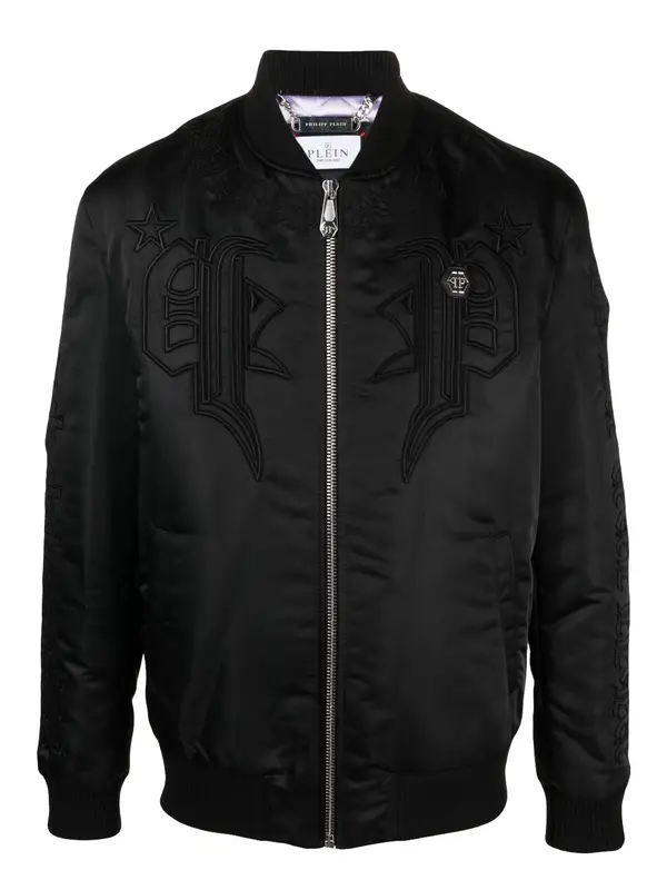 Philipp Plein Logo-embroidered Bomber Jacket - Black