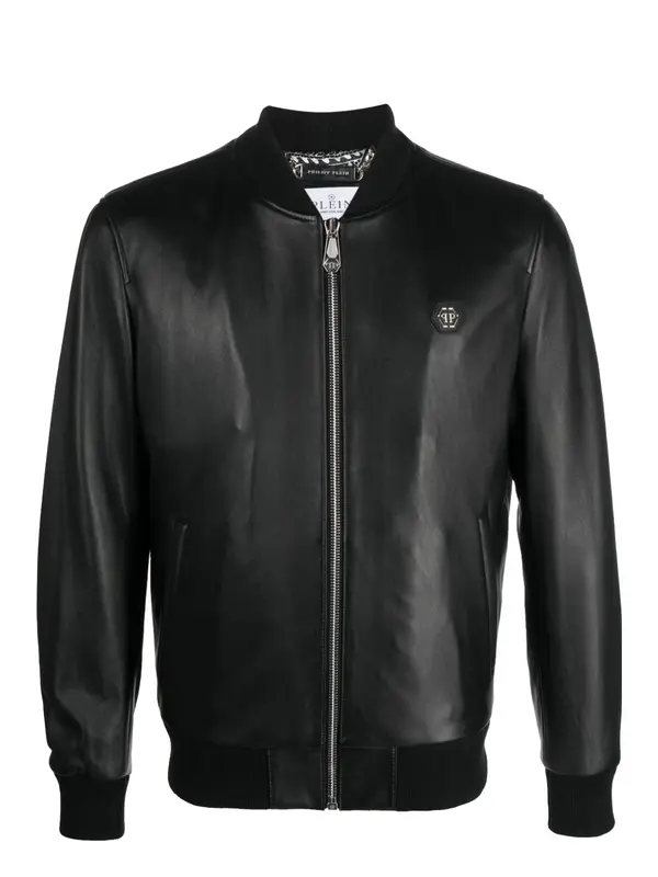 Philipp Plein Leather Bomber Jacket - Black