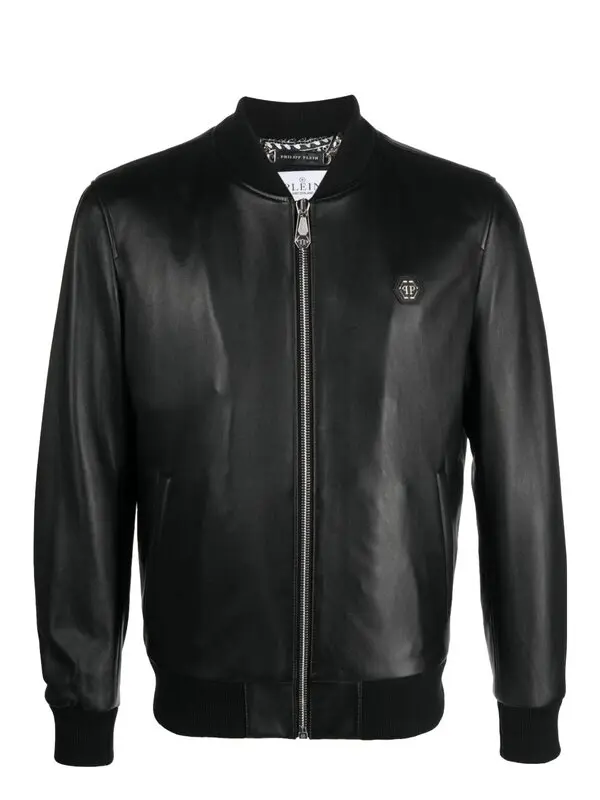 Philipp Plein Leather Bomber Jacket - Black