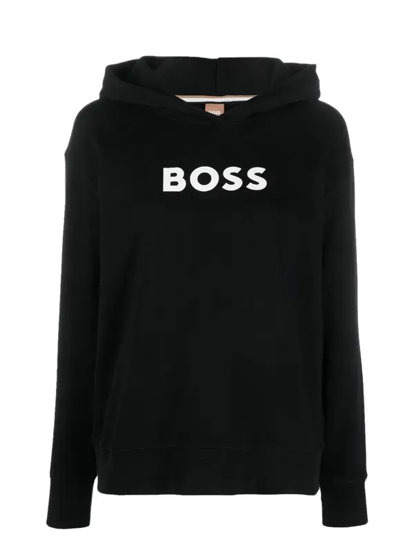 BOSS Logo-print Organic Cotton Hoodie - Black