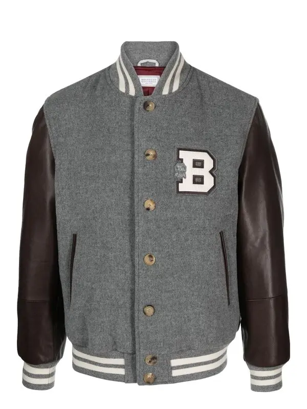 Brunello Cucinelli Patch-lettering Bomber Jacket - Grey