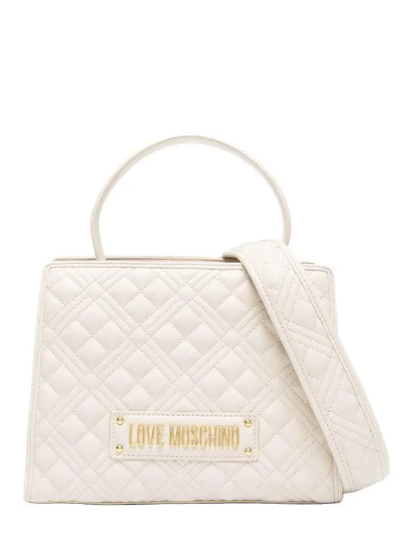 Moschino Quilted Tote Bag With Logo Lettering - Neutrals