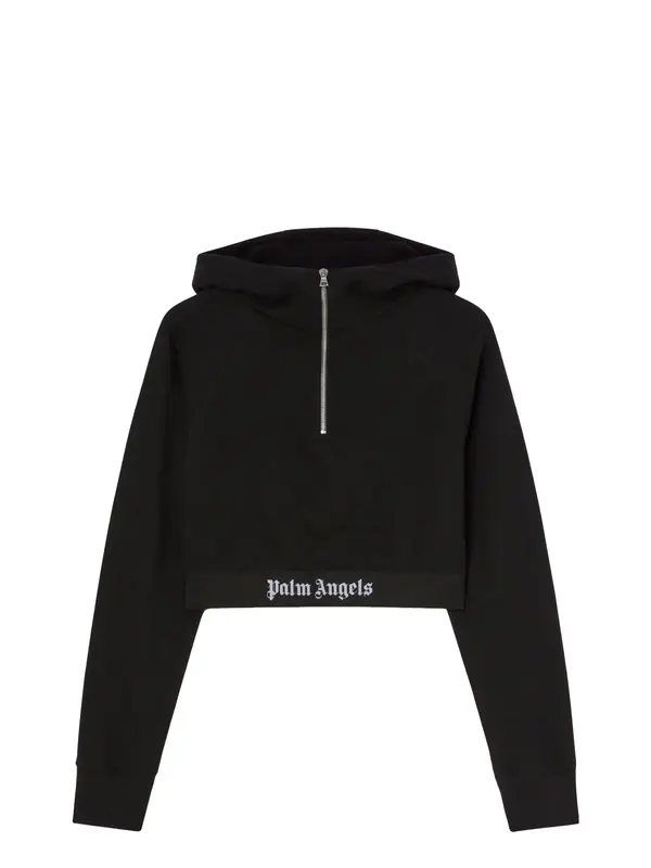 Palm Angels Logo-strap Cotton Cropped Sweatshirt - Black