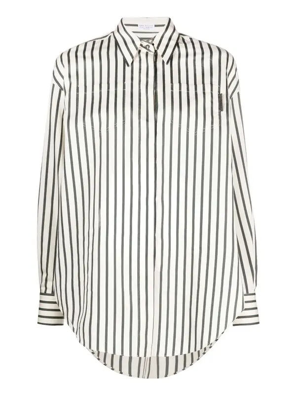 Brunello Cucinelli Monili-bead Striped Blouse - Neutrals