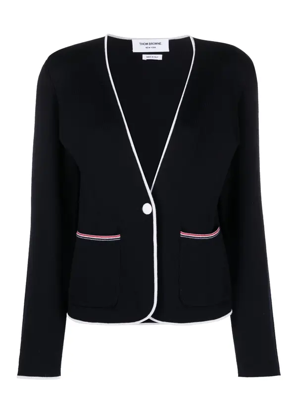 Thom Browne Contrasting-trim Collarless Jacket - Blue