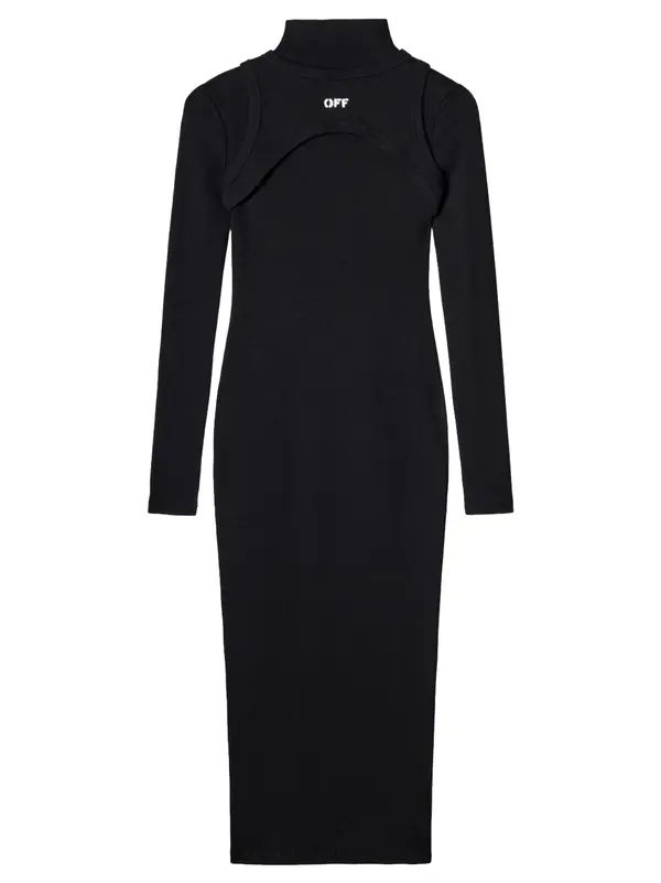 Off-White Ribbed Turtleneck Midi Dress - Black