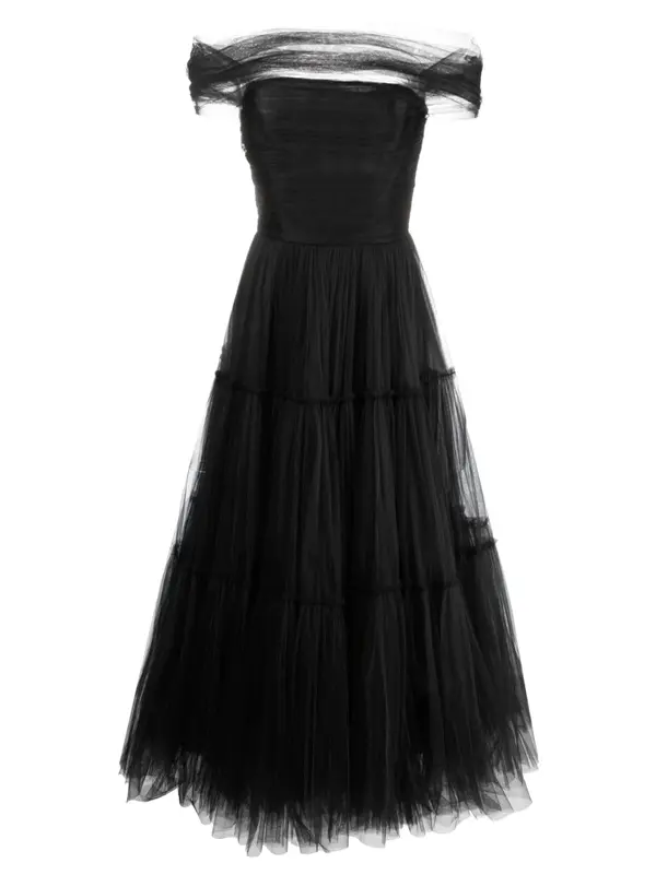 ANA RADU Off-shoulder Tulle Maxi Dress - Black