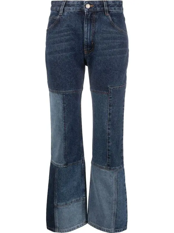 Chloé Patchwork Cropped Jeans - Blue