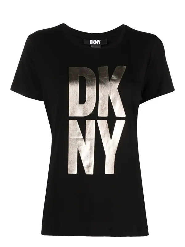 Dkny Metallic-finish Logo T-shirt - Black