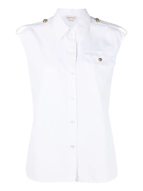 Alexander McQueen Military-pocket Sleeveless Shirt - White