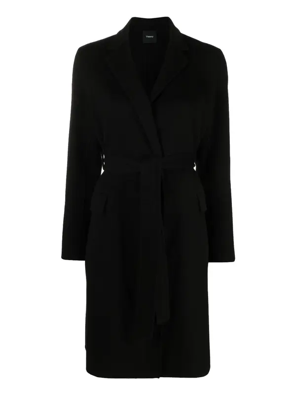 Theory Belted Wool-cashmere Coat - Black