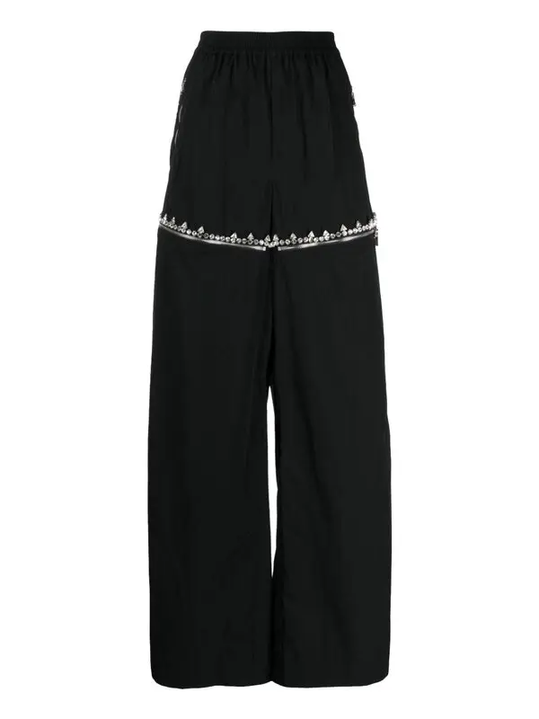 AREA Crystal-embellished Wide-leg Trousers - Black