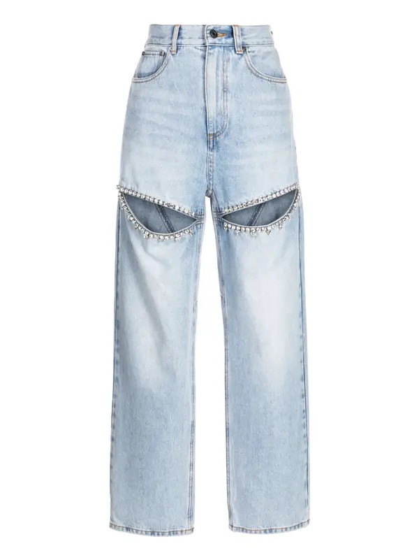 AREA Crystal-embellished Straight-leg Jeans - Blue