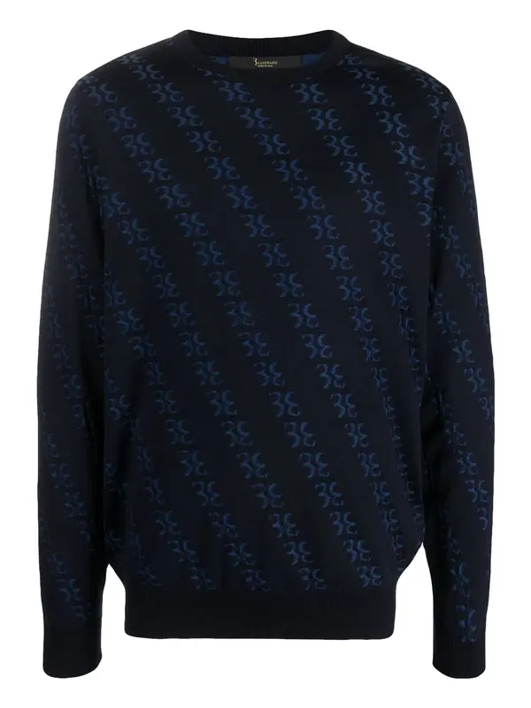BILLIONAIRE Monogram-jacquard Knitted Jumper - Blue