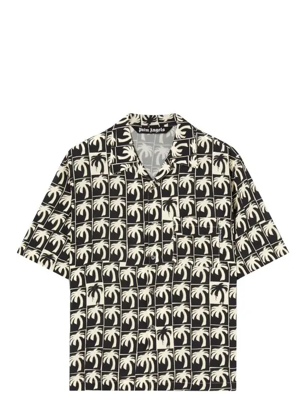 Palm Angels Palm-tree Print Bowling Shirt - Black