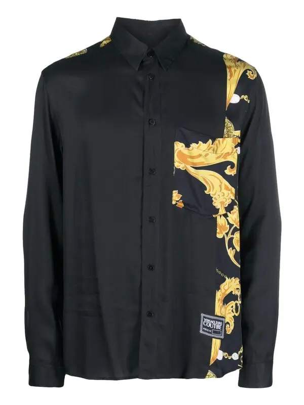 Versace Baroque-print Spread-collar Shirt - Black