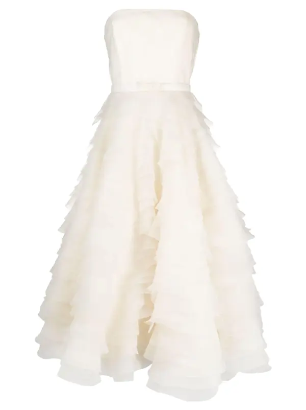 ANA RADU Ruffled Corset-style Midi Dress - White