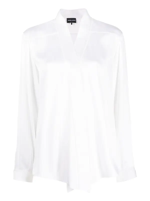 Giorgio Armani V-neck Silk Shirt - White