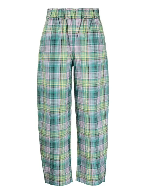 GANNI Check-pattern Seersucker Pants - Green
