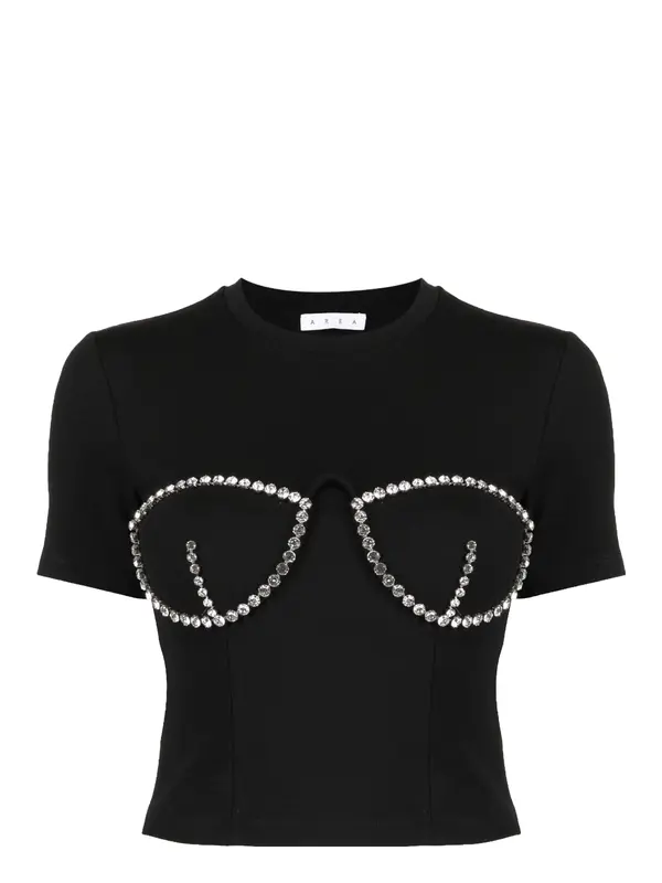 AREA Bustier-style Embellished T-shirt - Black