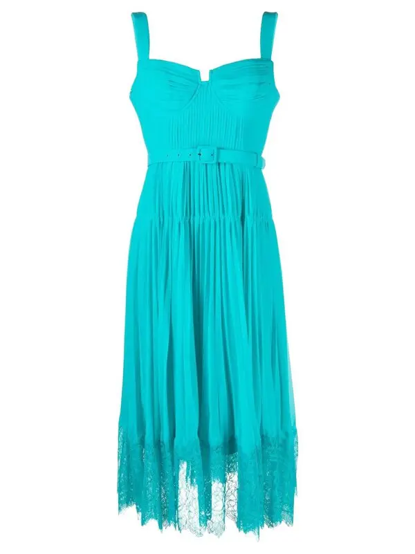 SELF-PORTRAIT Pleated Chiffon Bustier Dress - Blue