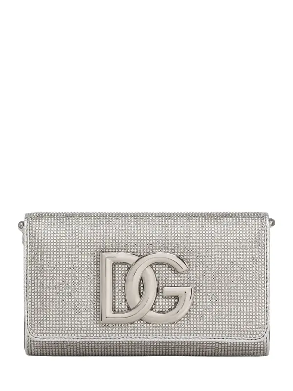 Dolce & Gabbana Logo-plaque Crystal-embellished Crossbody Bag - Grey