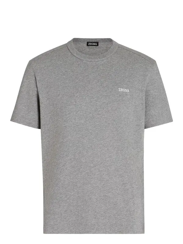 Zegna Logo-embroidered Cotton T-shirt - Grey