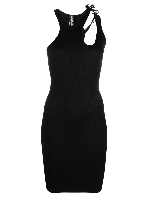 ANDREĀDAMO Ribbed Asymmetric Sleeveless Dress - Black