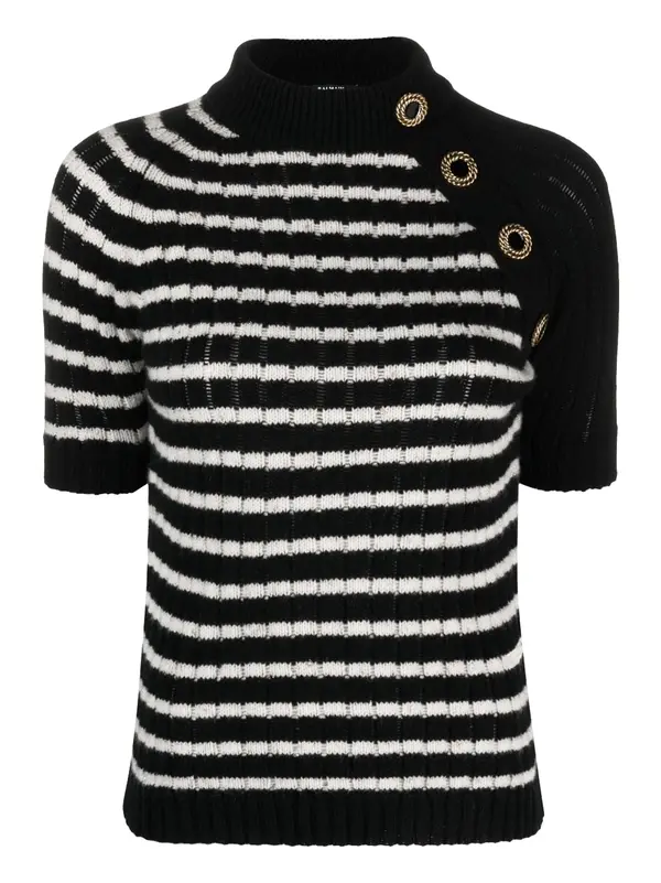 Balmain Striped Cashmere-blend Top - Black