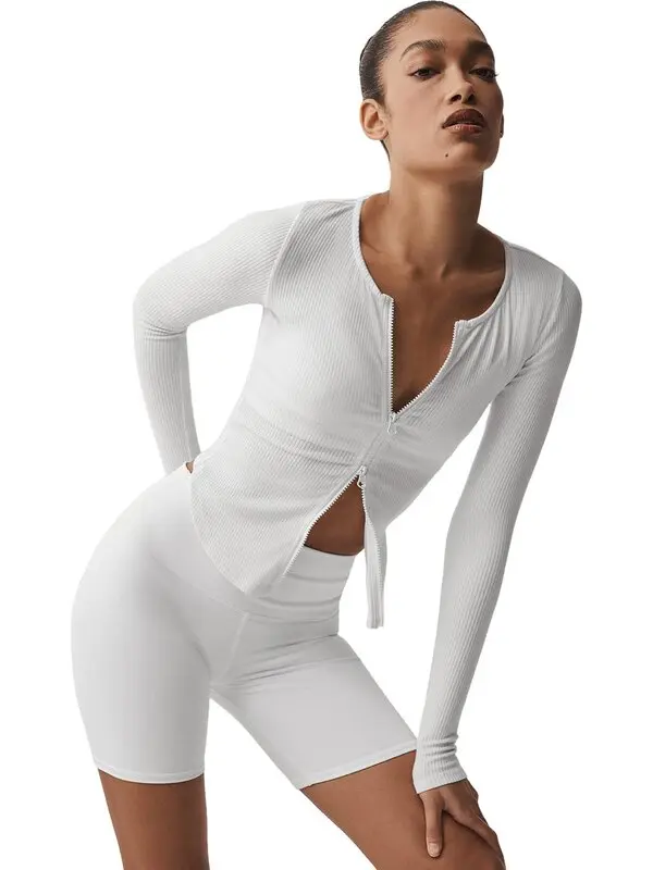 Alo Yoga Ribbed Stardust Long Sleeve Jacket - White