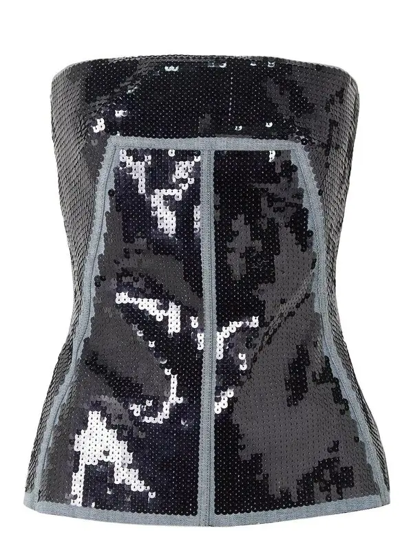 Rick Owens Sequined Stretch-denim Bustier Top - Black