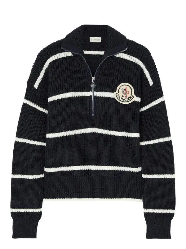 Moncler Appliquéd Striped Wool Sweater - Black