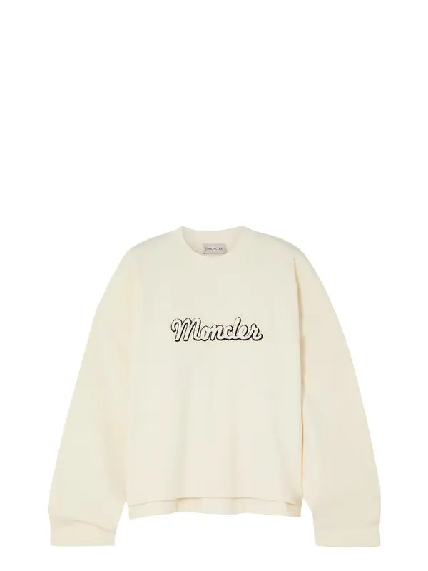 Moncler Flocked Cotton-blend Jersey Sweatshirt - White