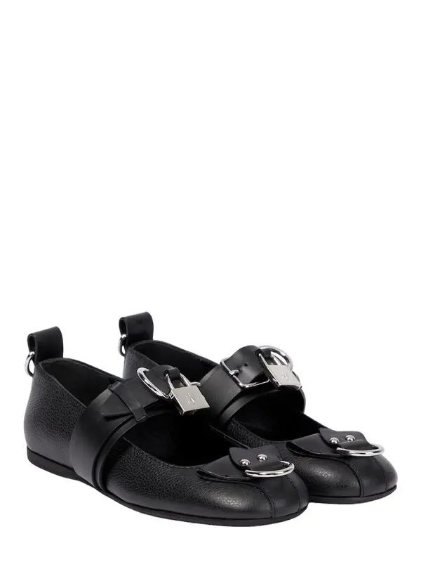 JW Anderson Lock Leather Ballet Flats - Black